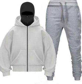 Generic Surv&ecirc;tements pour homme &agrave; double capuche et surv&ecirc;tement de jogging pour homme ensemble complet de couleur unie 2 pi&egrave;ces ensembles cagoule sweat &agrave; capu