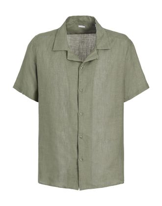 8 by YOOX LINEN CAMP-COLLAR S/SLEEVE SHIRT
