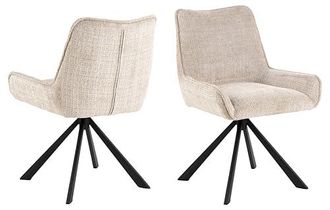 AC Design Furniture Selma - Colli - Lot de 2 chaises de Salle à Manger - Tissu Beige - Structure 4 étoiles - Armature en Acier laqué Mat Noir Rugueux - avec Fonction rota