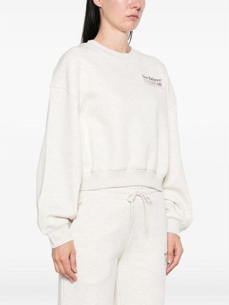 New Balance Cropped Marl Cotton Sweater - Beige