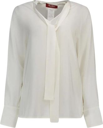 Max Mara Femme, Blouses et Chemises, Beige, Taille: 38 FR Chemisier en soie &agrave; col nou&eacute;