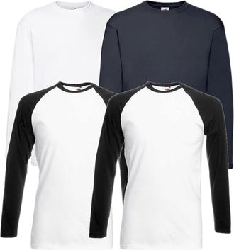 Fruit Of The Loom 4er Herren Longsleeve Baumwolle Tshirt Langarm Verschiedene Farbsets M L XL 2XL 3XL 4XL 5XL & HLKauf-Block (3XL, 2X Base White/Black, 1x Wei&szlig;, 1x Deep