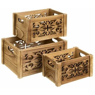 LOLAhome Lot de 3 boites de rangement en bois