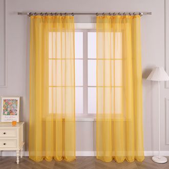 Joyswahl Voile Gardine Unifarbiger transparenter Vorhang mit Kräuselband »Regina« Schals Fenster Vorhänge BxH 140x145cm Gelb 2 Stück