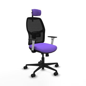 Piqueras y Crespo Alfera B&uuml;rostuhl mit wei&szlig;en und schwarzen Armlehnen, h&ouml;henverstellbare Lendenwirbelst&uuml;tze und h&ouml;henverstellbares Kopfteil, Schwarz / Lila