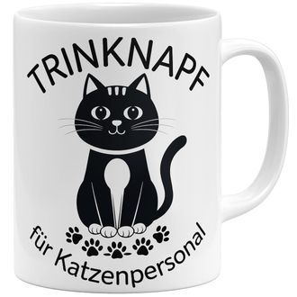 OM3 witzige Kaffee-Tasse mit Spruch - Trinknapf f&uuml;r Katzenpersonal - Katzenliebhaber Katze II - Keramik Becher - 325ml - Beidseitig Bedruckt - Weiss