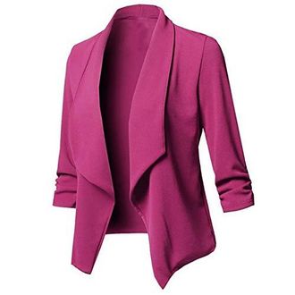 Generic Blazer doubl&eacute; pour femme - Veste &agrave; un bouton - Blazer court pour le travail et le bureau - Blazer d&eacute;contract&eacute; &eacute;l&eacute;gant classique formel &agrave; manches longu