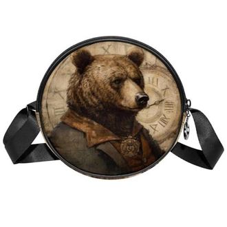 Generic Sac &agrave; bandouli&egrave;re rond pour femme, petit sac &agrave; bandouli&egrave;re vintage avec fermeture &eacute;clair, bretelles r&eacute;glables, sac &agrave; main rond d&eacute;contract&eacute; pour femmes