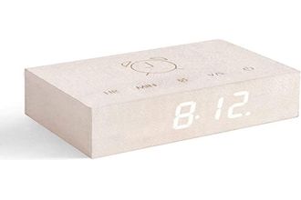 gingko Flip Click Clock LED Alarm Clock Sound Activated with New Flip Technology, Rechargeable with Laser Engraved Touch Controls, White Maple