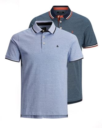 Jack & Jones Jack & Jones Herren Slim Fit Polo Shirt JJEPAULOS Uni Sommer Hemd Kragen Kurz Arm Basic Pique Cotton, 2er Pack (Bright Cobalt/Denim Blue), XL