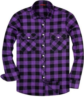 Generic Chemises &agrave; carreaux pour hommes, chemise d&eacute;contract&eacute;e &agrave; manches longues en flanelle &agrave; carreaux pour hommes, chemises dautomne pour hommes, violet, 5XL