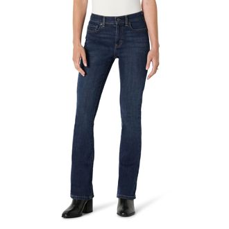 Amazon Essentials Damen Hochelastische Schmal Geschnittene Slim-Fit-Bootcut-Jeans Mittelhoher Bund, Dunkle Mitternacht, 38-40