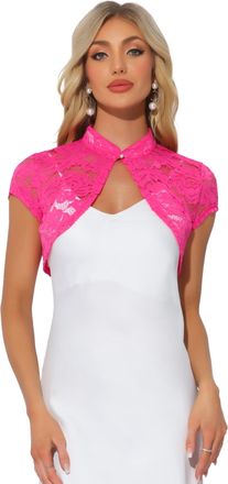 Allegra K Damen Sommer Spitze Bolero Strickjacke Kurzarm Hochzeit Leicht Elegante Festlich J&auml;ckchen f&uuml;r Abendkleid Rose XL
