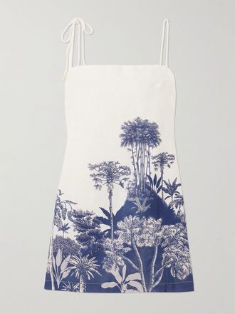 Andres Otalora Tres Pm Minikleid Aus Bedrucktem Leinen - Blau