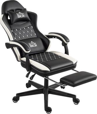 HOMCOM Gaming Stuhl Ergonomischer Gamer Stuhl mit Lendenwirbelst&uuml;tze, Fu&szlig;st&uuml;tze, H&ouml;henverstellbar Gaming Sessel mit Kopfkissen, Liegefunktion B&uuml;rostuhl mit D