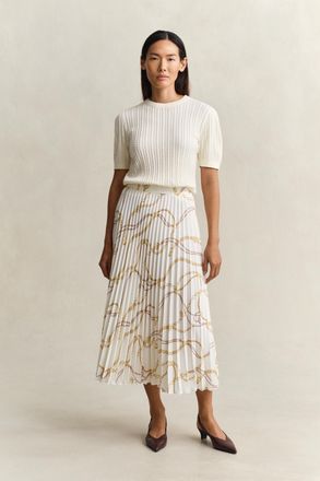 GANT Damen Plissierter Midirock mit Print (36) EGGSHELL