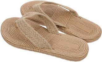 Yarnow Sandales De Plage Plates En Imitation Paille Tress&eacute;e Beige, Chaussures D&eacute;contract&eacute;es En Tissu, Semelle Souple &Eacute;lastique, Femmes, Bord De Mer, Taille 3