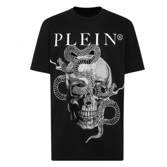 Philipp Plein Homme, Tops, Noir, Taille: 2XL T-Shirt Col Rond T&ecirc;te de Mort Serpent
