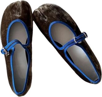 Generic JCVBN Chaussures Mary Jane de luxe d&eacute;contract&eacute;es &agrave; bout fendu pour femme - Style r&eacute;tro - En velours - &Eacute;l&eacute;gantes - Confortables et souples, Couleur caf