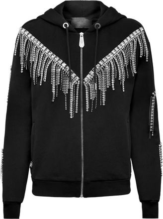 Philipp Plein Femme, Sweatshirts et sweats &agrave; capuche, Noir, Taille: 36 FR Sweat &agrave; capuche Sweatjacket Crystal Fringe
