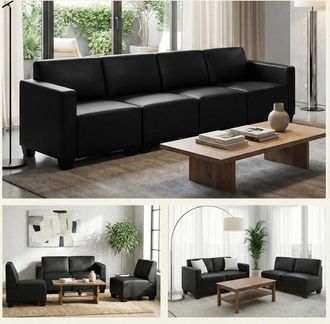Mendler Modular 4-Sitzer Sofa Couch Lyon, Kunstleder - schwarz