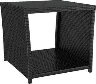 vidaXL Beistelltisch mit Glasplatte Schwarz Poly Rattan & Hartglas Vidaxl