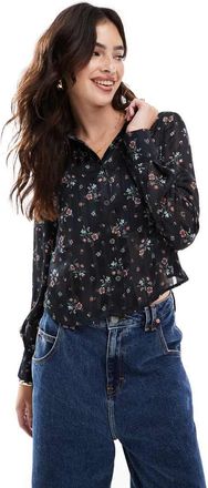 Superdry Blouse transparente à imprimé fleurs dautomne - Noir