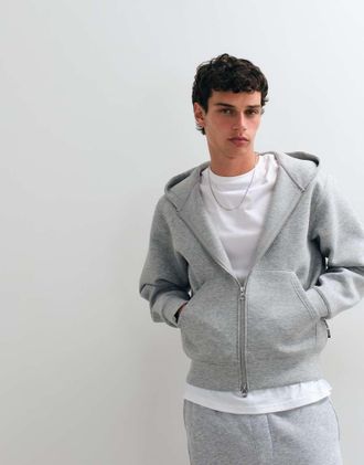 Jack & Jones Hoodie im Scuba-Stil mit durchgehendem Doppelrei&szlig;verschluss in Hellgrau