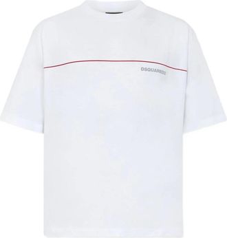 Dsquared2 Homme, Tops, Blanc, Taille: L T-shirt en jersey de coton &agrave; rayures et coupe ample