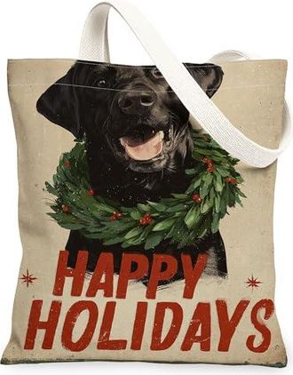 Generic Sacs fourre-tout en toile pour chien de vacances, motif animal festif, sacs de courses r&eacute;utilisables, l&eacute;gers et lavables en toile pour courses, voyage