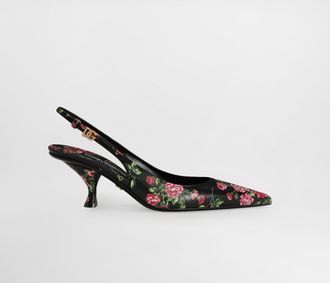 Dolce & Gabbana Slingback Lollo Aus Kalbsleder Mit Rosen-print: - Frau Pumps Und Slingbacks Mehrfarbig 40.5