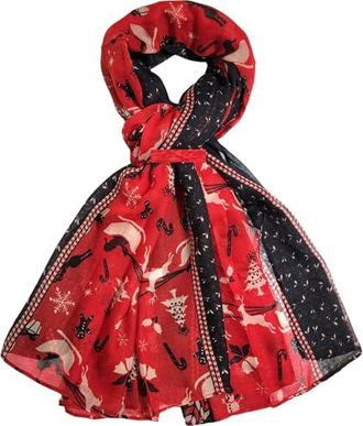 GFM Foulard à Imprimé de Noël - Flocons de Neige, Bonhomme de Neige, Père Noël, Anges, Fées, Renne - Rouge (PSCF-XMAS-LL)