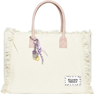 Silvian Heach Femme, Sacs, Blanc, Taille: ONE Size Fringed-Edge Tote Bag