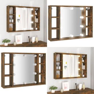 vidaXL Spiegelschrank mit led R&auml;uchereiche 76x15x55 cm - Spiegelschrank - Badezimmerm&ouml;bel - LED-Spiegel - Holzschr&auml;nk - Rauchfarben - Home & Living