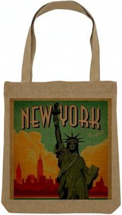 Fabulous Sac Shopping Tote Bag Aspect Lin - New York USA Affiche Poster Vintage Voyage Art Deco 30s - Sac de Courses Toile Epaisse 360g Beige Naturel Cabas Por
