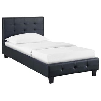 IDIMEX Lit simple reve, 90 x 190 cm, capitonné avec sommier, revêtement synthétique noir