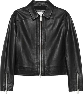 Alysi Femme, Vestes, Noir, Taille: 36 FR Veste en Cuir Noir &agrave; Zip