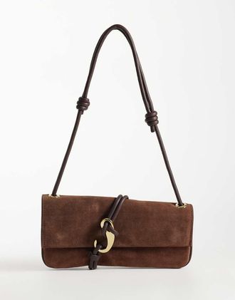 Dolce Vita Alice - Sac port&eacute; &eacute;paule en daim avec d&eacute;tails m&eacute;talliques dor&eacute;s - Marron chocolat