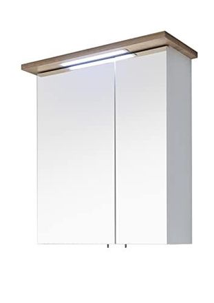PELIPAL Badezimmer-Spiegelschrank Quickset 923 in Wei&szlig; mit LED-Beleuchtung, 60 cm breit | Badschrank mit Spiegel, 2 T&uuml;ren und 2 Einlegeb&ouml;den