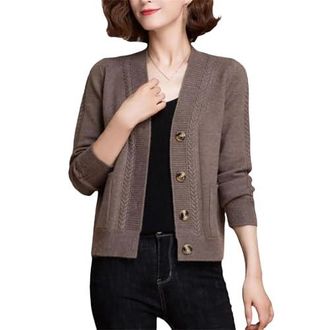 Generic Cardigan tricot&eacute; &agrave; manches chauve-souris pour femme avec col en V et fermeture &agrave; boutons, Caf&eacute;, M