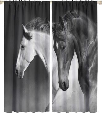 Generic Vorhang Wohnzimmer 2Er Set Tierpferd Gardinen Mit Ösen Mikrofaser 3D See Vorhänge Blickdicht Verdunkelungs Kälteschutz Für Schlafzimmer Junge Mädchen 