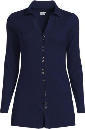 Lands End Jerseybluse mit Polokragen, Damen, Gr&ouml;&szlig;e:40-42 regular, Blau, Elasthan/Baumwoll-Mischung/Polyester-Mischung, by Lands End