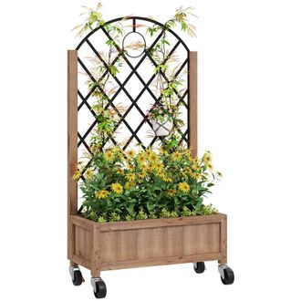 OUTSUNNY Hochbeet mit Metall Rankgitter, Holz Erh&ouml;hter Pflanzkasten mit Rollen und Drainagel&ouml;chern, Outdoor Hochbeet f&uuml;r Kletterpflanzen, Obst, Gem&uuml;se, Blumen,