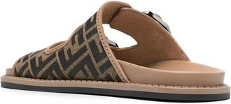 Fendi Buckle-Strap FF Canvas Slide Sandals - Brown