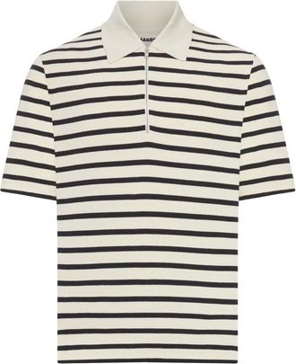 Jil Sander Homme, Tops, Beige, Taille: L Polo Ray&eacute; &agrave; Fermeture &Eacute;clair
