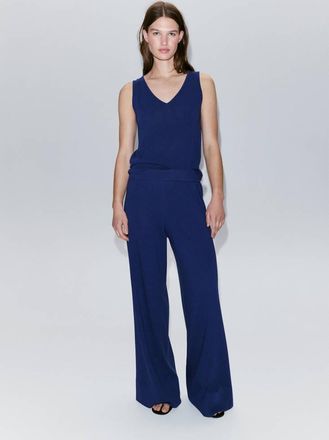 Mango Top en maille col V bleu &eacute;lectrique - Femme - XXS - MANGO