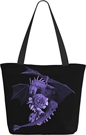 AOOEDM Sac &agrave; provisions pour femme dragon animal et rose 33 x 28 x 19 cm. Le cadeau parfait pour la Saint-Valentin. Cest de la Saint-Valentin pour maman, fil