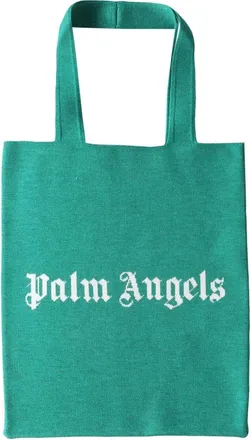 Palm Angels Mens Logo Shopper Bag Green Wool Handbags Hand