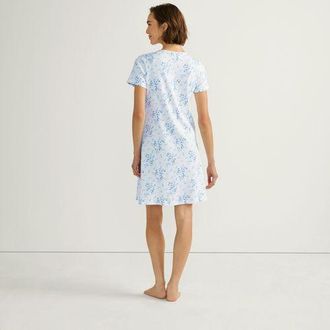Lands End Knielanges Kurzarm-Nachthemd aus Baumwolle, Damen, Gr&ouml;&szlig;e:48-50 regular, Wei&szlig;, Baumwolle, by Lands End