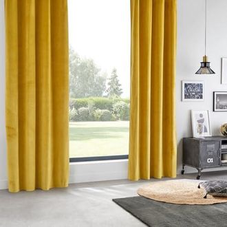 Atmosphera Atmosphera - Rideau à Oeillets occultant Velours - Jaune Moutarde 140x260 cm